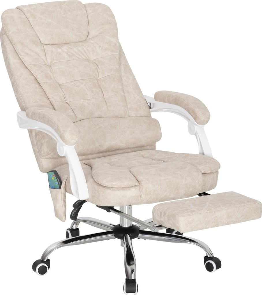 Vinsetto Kancelářská židle s masážní funkcí, ergonomická, 65x160x104 cm, krémově bílá