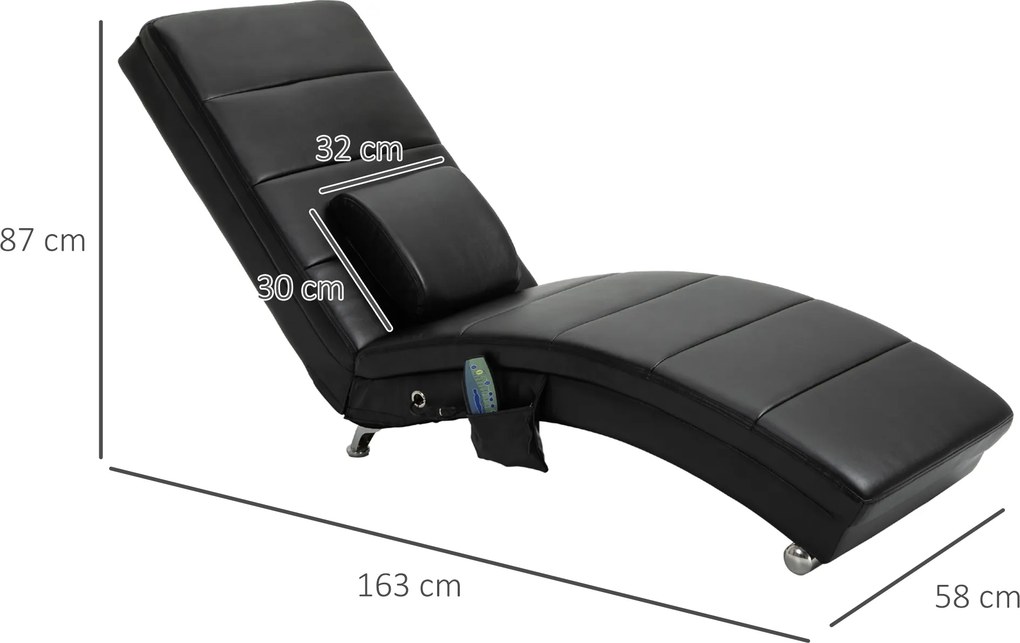 HOMCOM Relaxační lehátko kožené s masážní funkcí, 58 x 163 x 87 cm, do 120 kg, 8 masážních bodů, s dálkovým ovládáním, vysoký opěrný polštář, černá |…