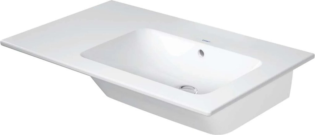 Duravit ME by Starck - Umyvadlo 83x49 cm, s přepadem, bez otvoru pro baterii, odkládací plocha vlevo, DuraShield, matná bílá 234683AC60