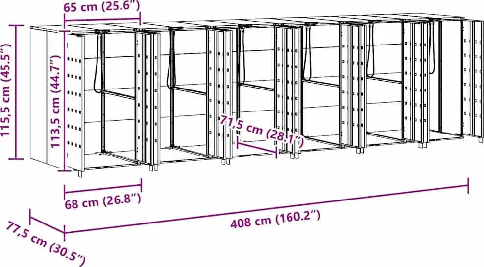 vidaXL Úložný box na 3 popelnice Stříbrná 340 x 77,5 x 115,5 cm [3394792]