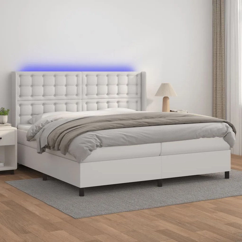 Box spring postel s matrací a LED bílá 200x200 cm umělá kůže,  3139404