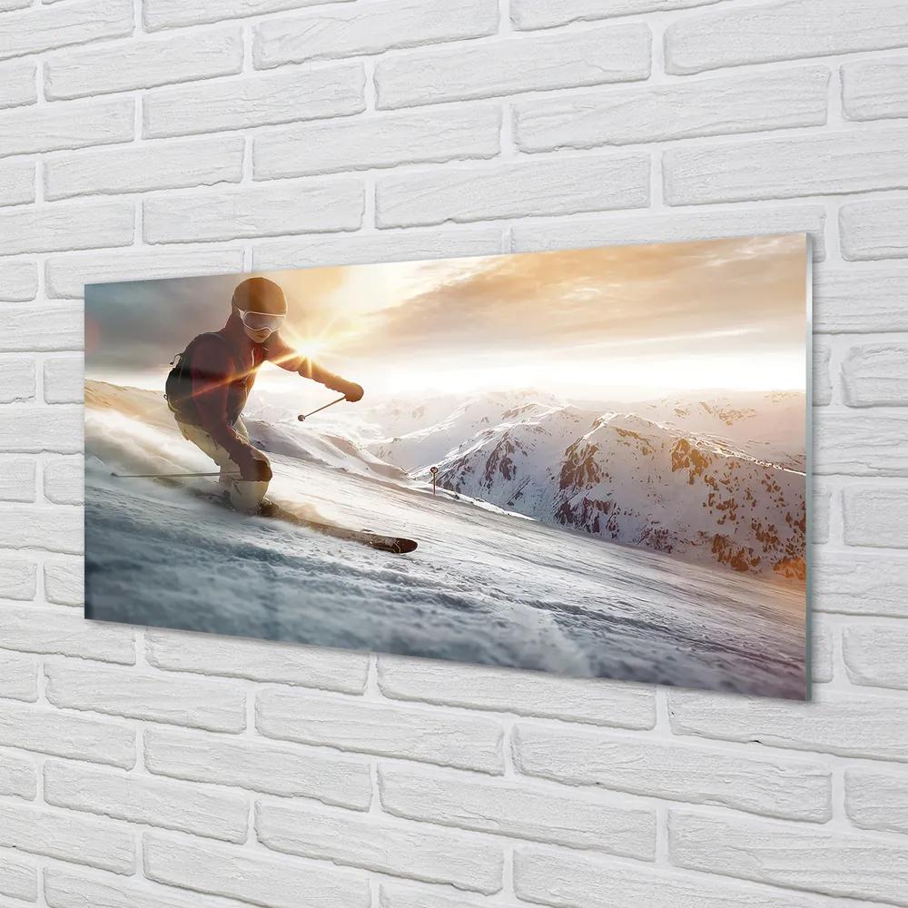 akrylový obraz lyžařské hůlky muž 140x70 cm