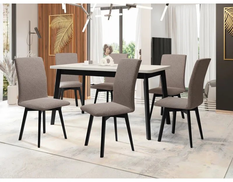 Jídelní jídelní stůl se 6 židlemi AL24, Barva dřeva: dub artisan - L, Potah: Kronos 7, Barvy nožiček: černá
