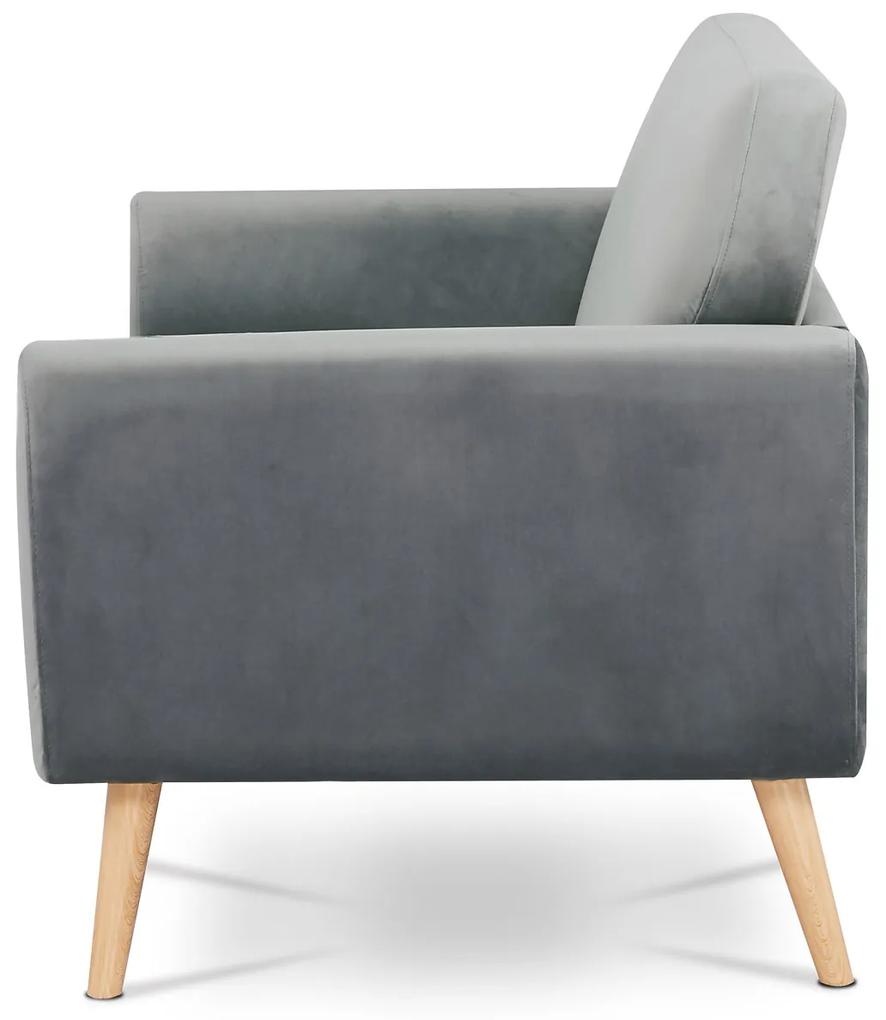 Dvoumístná sedačka, potah šedostříbrná matná sametová látka, plastové nohy, dekor buk - ASB-014 SIL