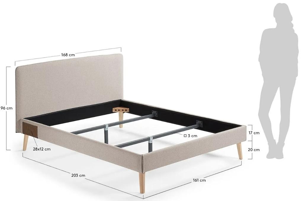 Béžová látková dvoulůžková postel Kave Home Dyla 150 x 190 cm