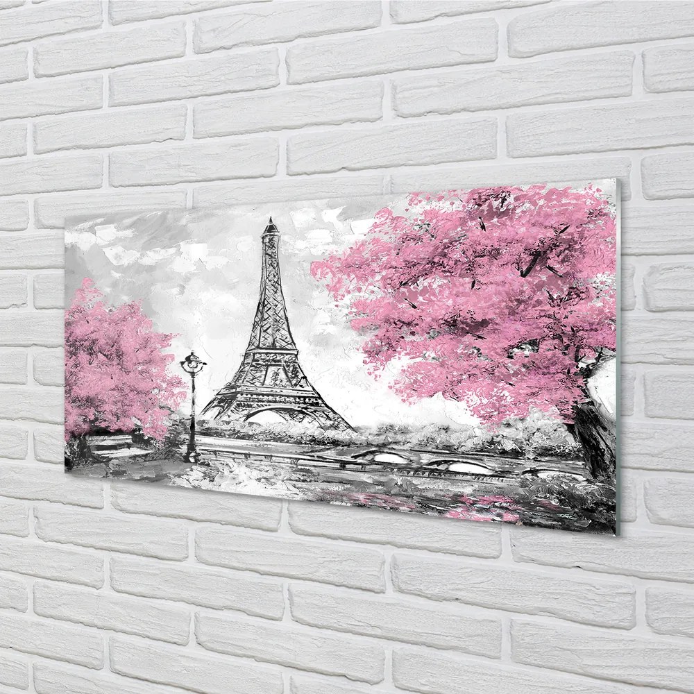 akrylový obraz Paris jarní strom 125x50 cm