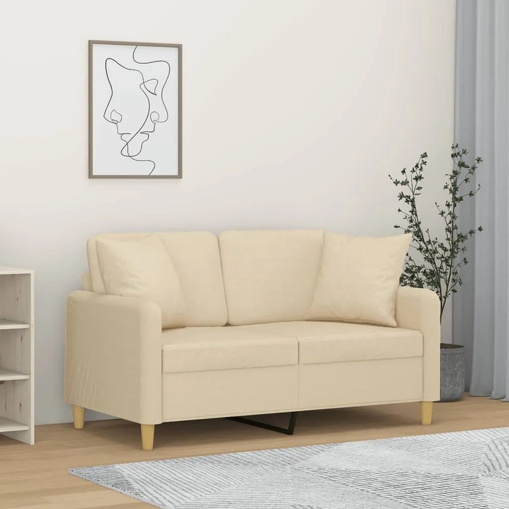2místná pohovka s polštáři krémová 120 cm textil