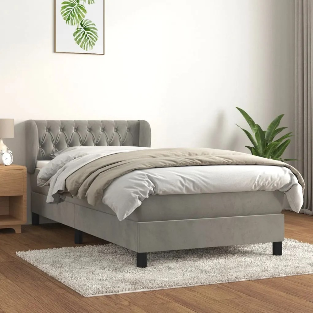 Box spring postel s matrací světle šedá 90x200 cm samet 3127649