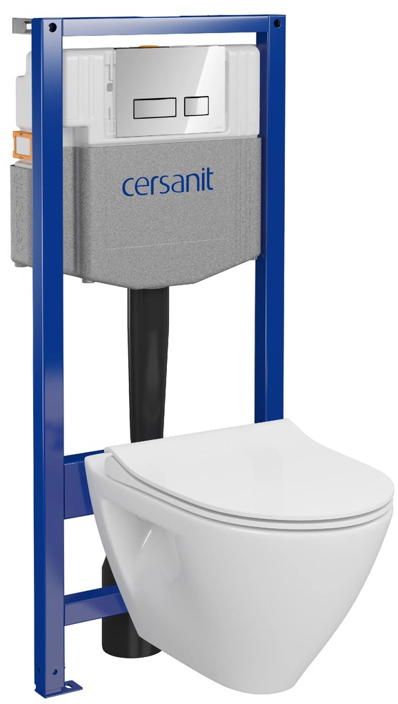 Cersanit Mille, System50 MECH podomítkový rám + závěsná wc mísa Mille Plus CleanOn + chromové tlačítko MOVI II, S701-752