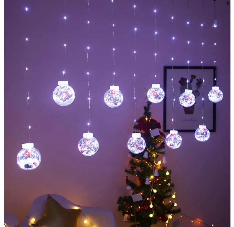 Světelný vánoční LED závěs, koule s dárky, mikro řetěz, 3m Barva: Teplá bílá