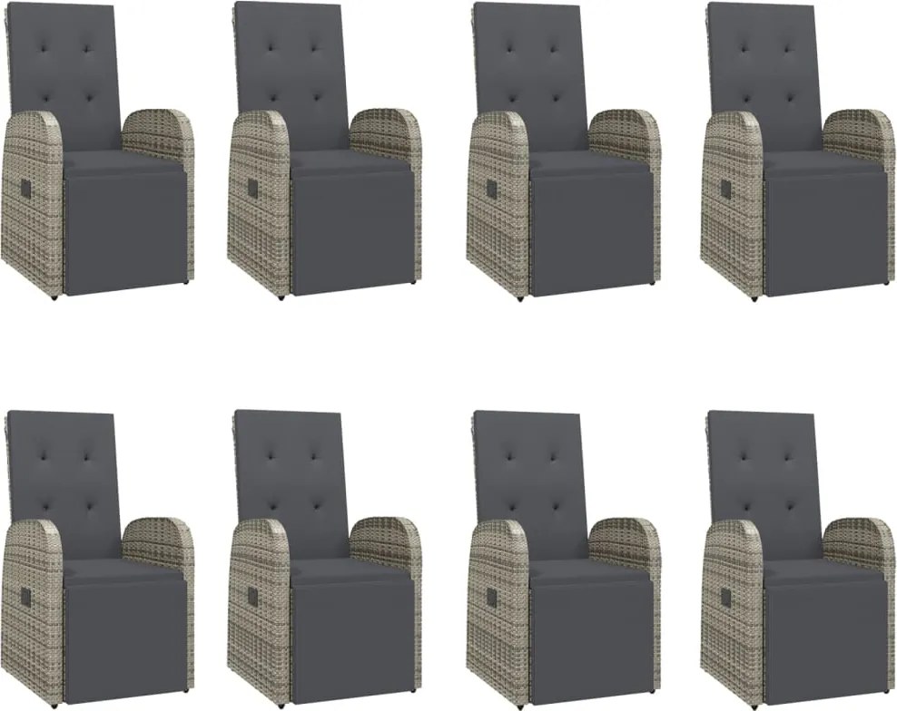 9dílný zahradní jídelní set s poduškami šedý polyratan 3157596