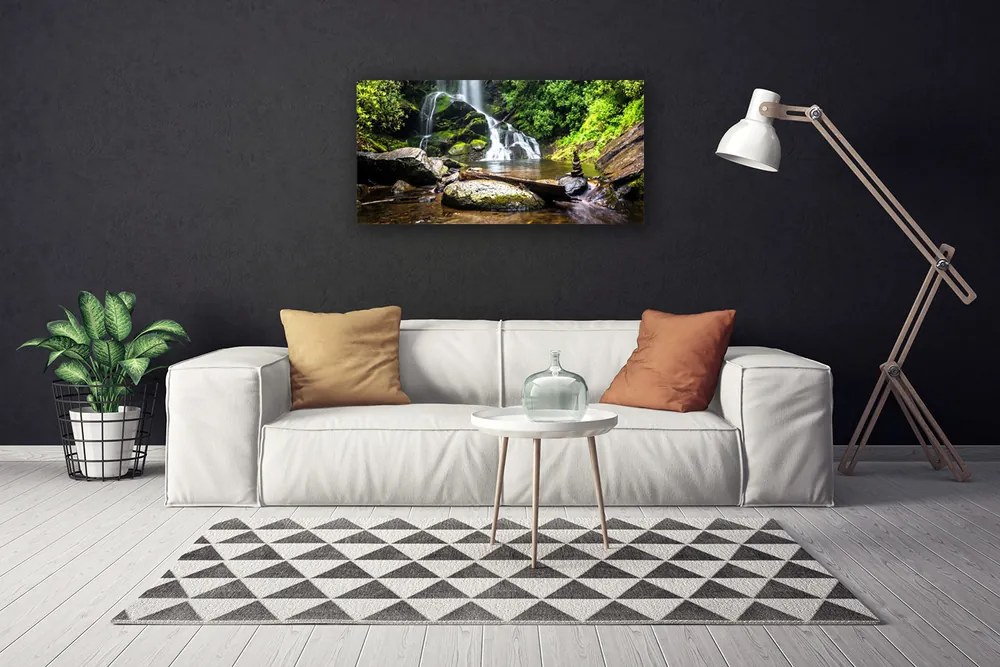 Obraz na plátně Vodopád Kameny Les Příroda 100x50 cm