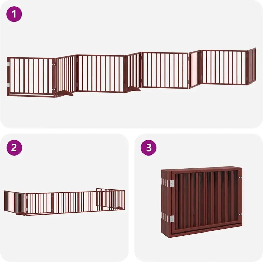 Zábrana pro psy s dvířky skládací 8 panelů hnědá 640 cm topol 3155578