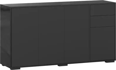 HOMCOM Komoda, úložný nábytek, 2 zásuvky, 4 dveře, výškově nastavitelná přihrádka, dřevotřísková deska, 140 x 36 x 74 cm, černá
