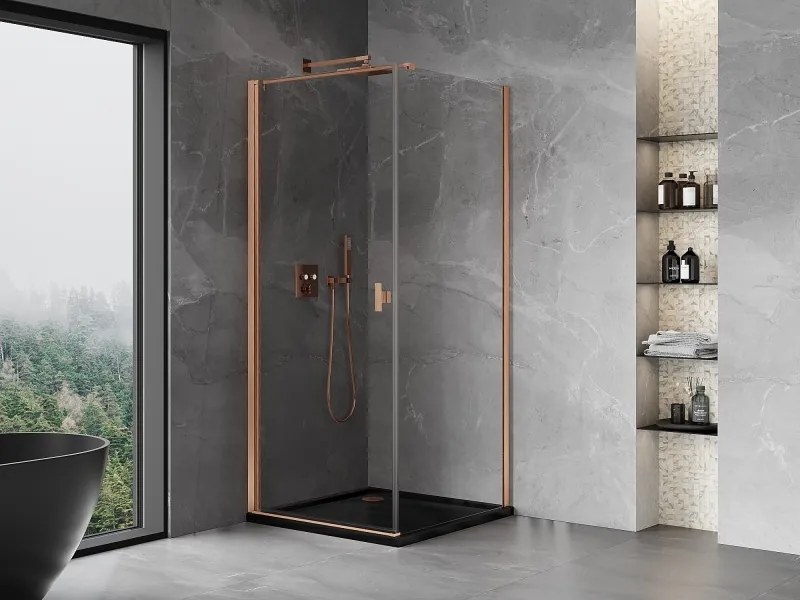 Mexen Mist-B, 1-křídlý výklopný sprchový kout 85 x 85 cm, čiré sklo, měděný matný profil, 8A2T-085-085-65-00