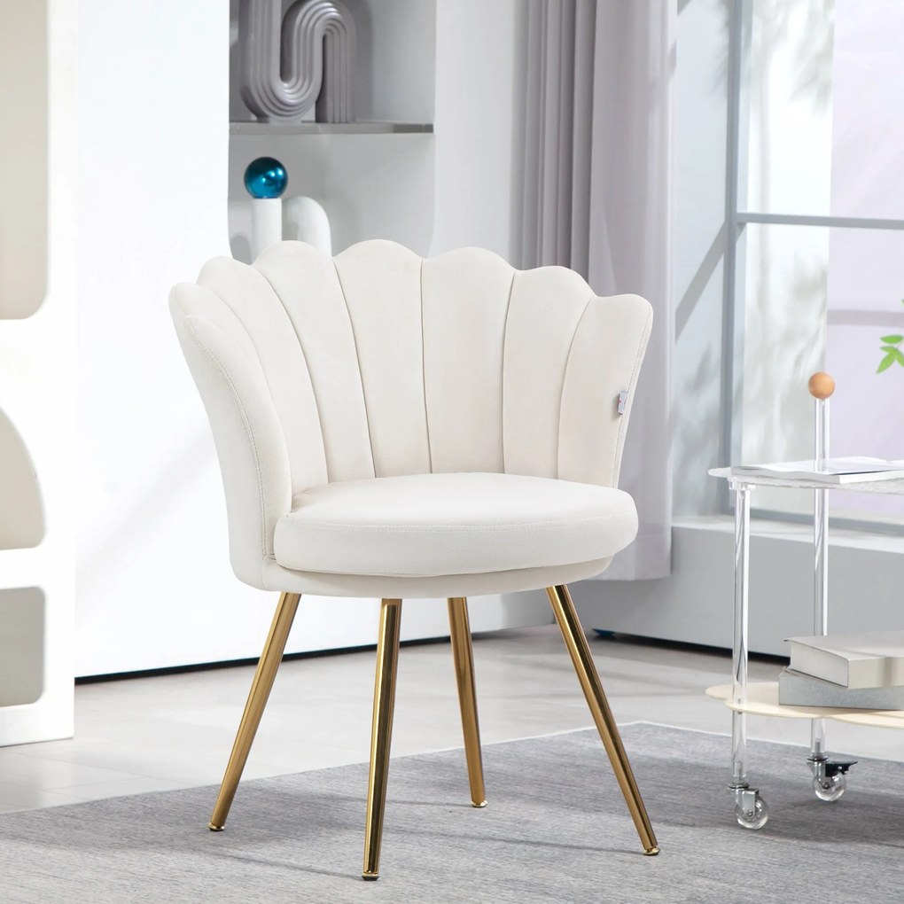 HOMCOM Křeslo typu Shell, Sametové, Toaletní Křeslo, Lounge Křeslo se Zlatými Kovovými Nohami pro Obývací Pokoj, Ložnici a Jídelnu, 67Š x 64H x 77V cm