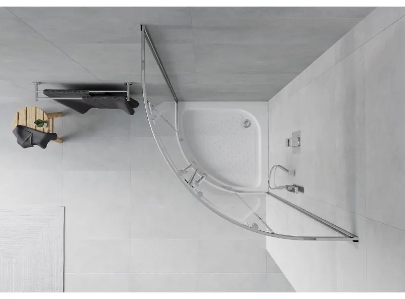 Mexen Rio půlkruhový sprchový kout 80 x 80 cm, Průhledné, Chromovaná + sprchová vanička Rio, Bílá - 863-080-080-01-00-4710