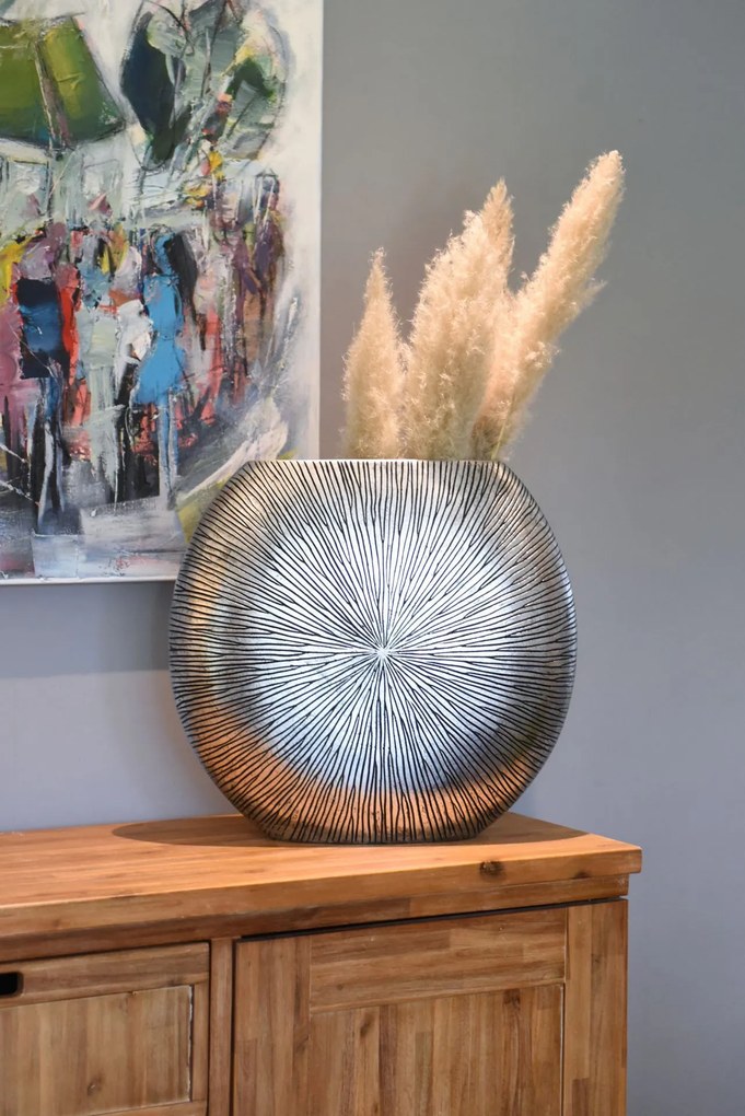 Dekorativní podlahová váza ATENA, sklolaminát, výška 50 cm, stříbrno-černá