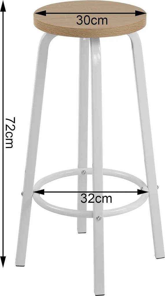 WOLTU Sada 2 barových stoliček v industriálním stylu, MDF sedák, kovové nohy, dubový dekor