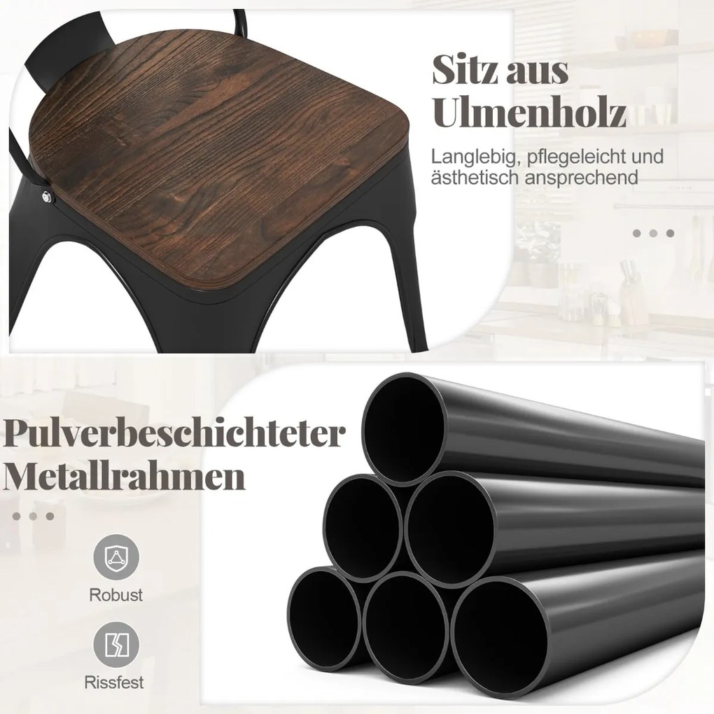Costway Sada 4 stohovatelných kovových jídelních židlí, černá