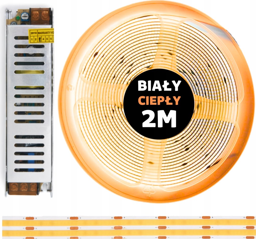 Set 2M Led pásek Cob 480 diod 3000K bílý teplý 24V 10W s napájecím zdrojem