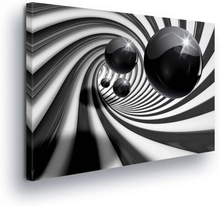 GLIX Obraz na plátně - Černé Koule v Pruhovaném Tunelu 100x75 cm
