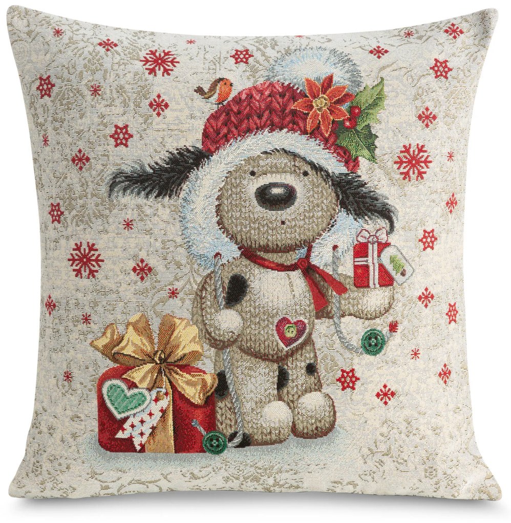 VÁNOČNÍ GOBELÍNOVÁ DEKORAČNÍ POVLAK NA POLŠTÁŘ CUTE 45X45 CM VZOROVANÁ