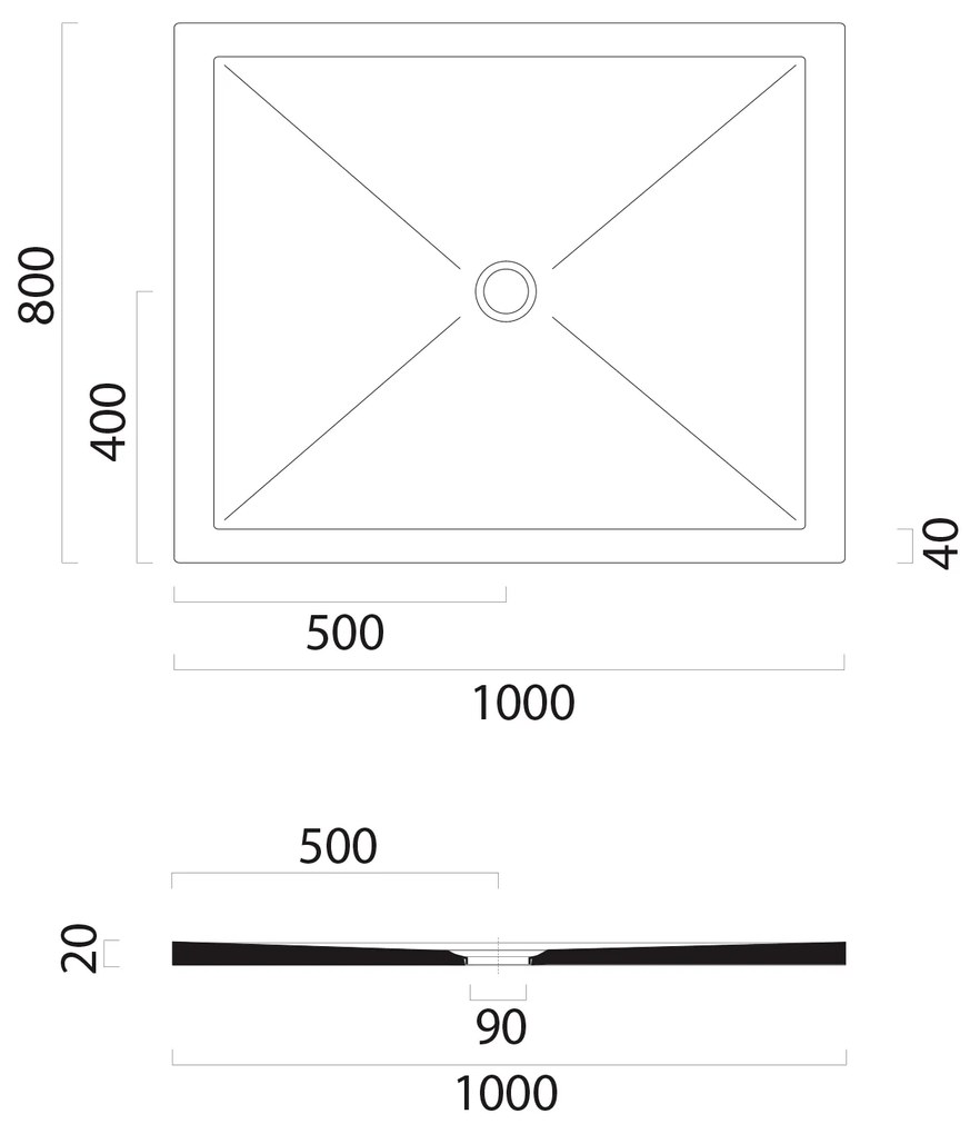 GSI Keramická sprchová vanička, obdélník 100x80x2cm, bílá mat 46100809