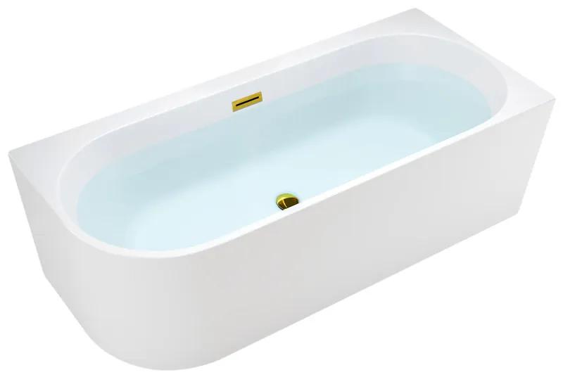 BPS-koupelny Volně stojící rohová akrylátová vana HYD-MER509D pravá 170x75 bílá, odtokový komplet zlatý