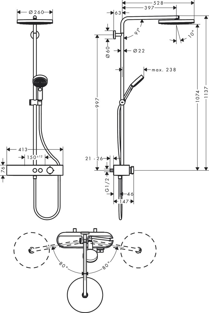 Hansgrohe Pulsify S - Showerpipe 260 1jet s termostatem ShowerTablet Select 400, chrom, HAN-24220000
