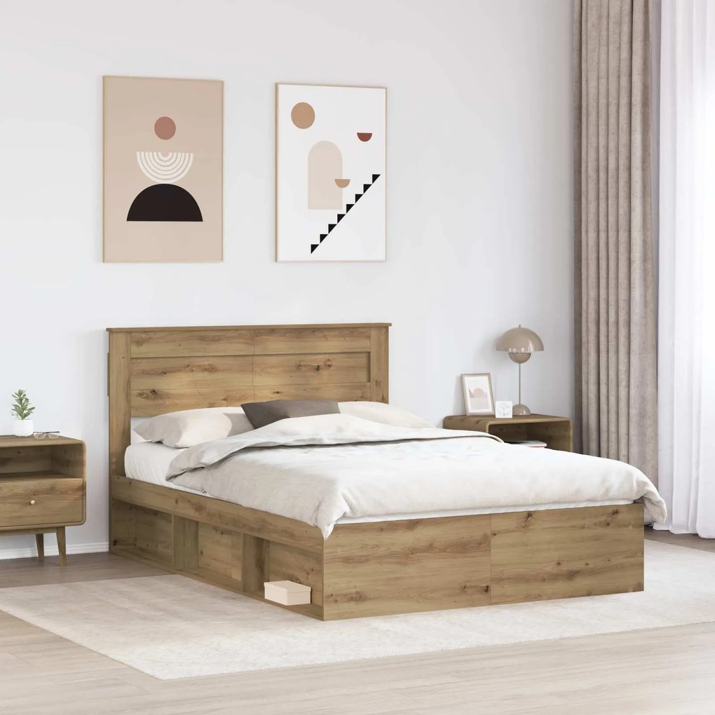 Rám postele Umělecký dub 140 x 190 cm Masivní borové dřevo 3409758