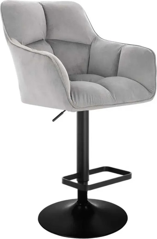 LuxuryForm DESIGN Barová židle AMALFI VELUR na černé kulaté podstavě - světle šedá