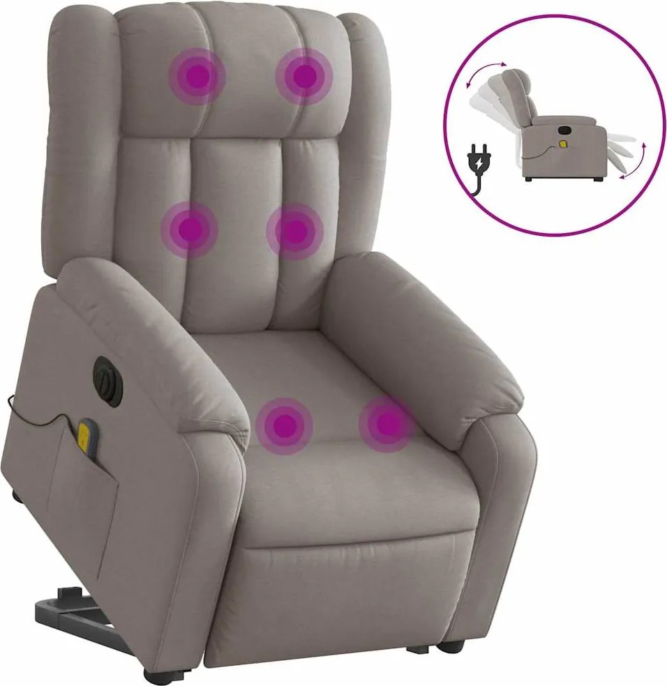 Elektrické zvedací masážní polohovací křeslo taupe textil 3205360