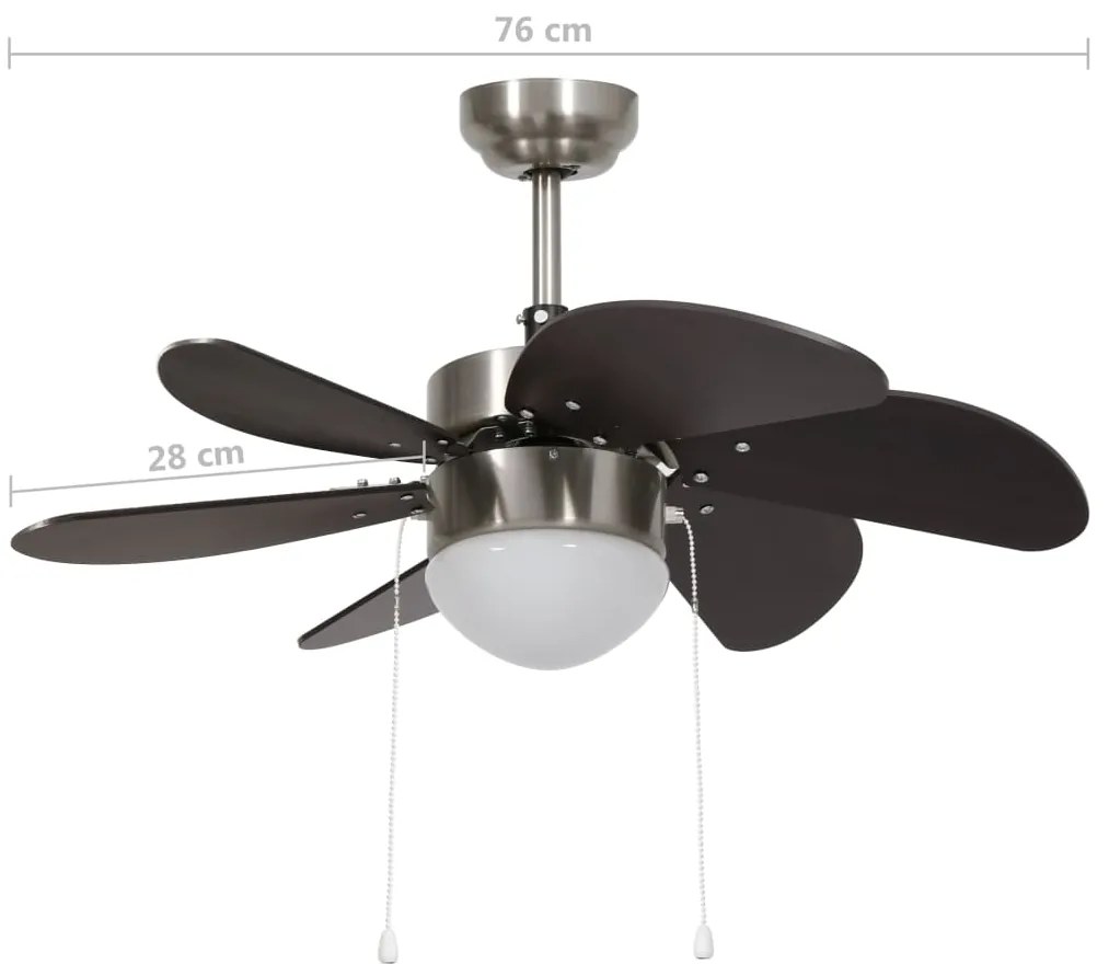 vidaXL Marketos Stropní ventilátor se světlem 76 cm tmavě hnědý