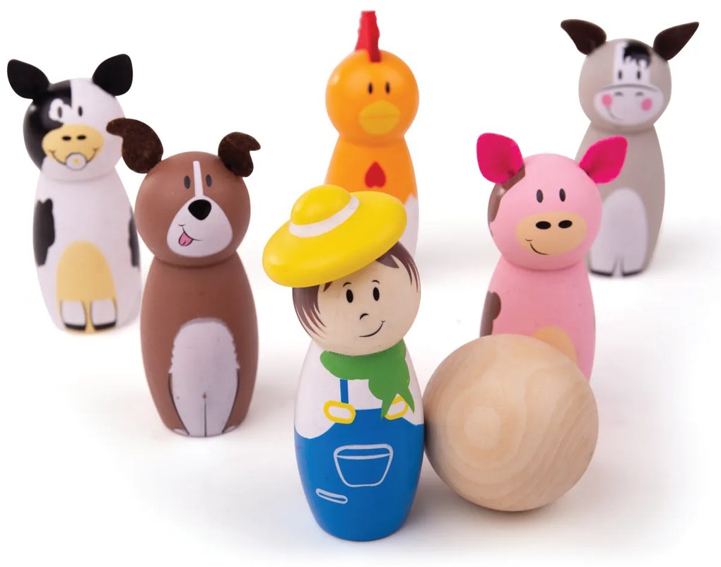 Bigjigs Toys Dřevěné kuželky farma