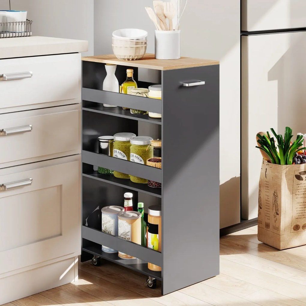 Costway 30 cm široký vozík do výklenku s madlem a zábradlím 4 patro kuchyňský