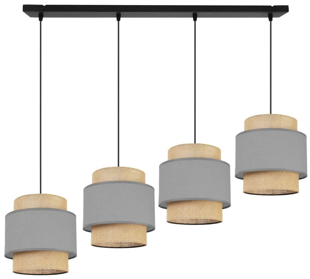 Závěsné svítidlo Boho, 4x jutové/šedé textilní stínítko