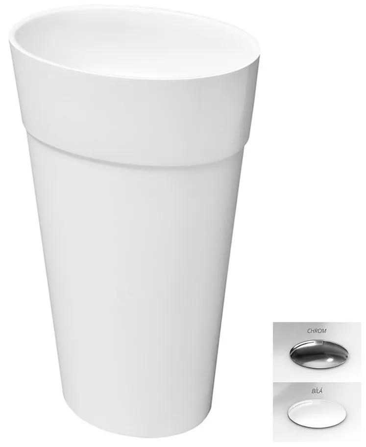 Besco Volně stojící umyvadlo z litého mramoru Uniqa UM VS 46,5x32,5x84 cm, sifon Click-Clack Rozměry (cm): 46,5x32,5, Typ a barva výpustě: Click-Clack, bílá