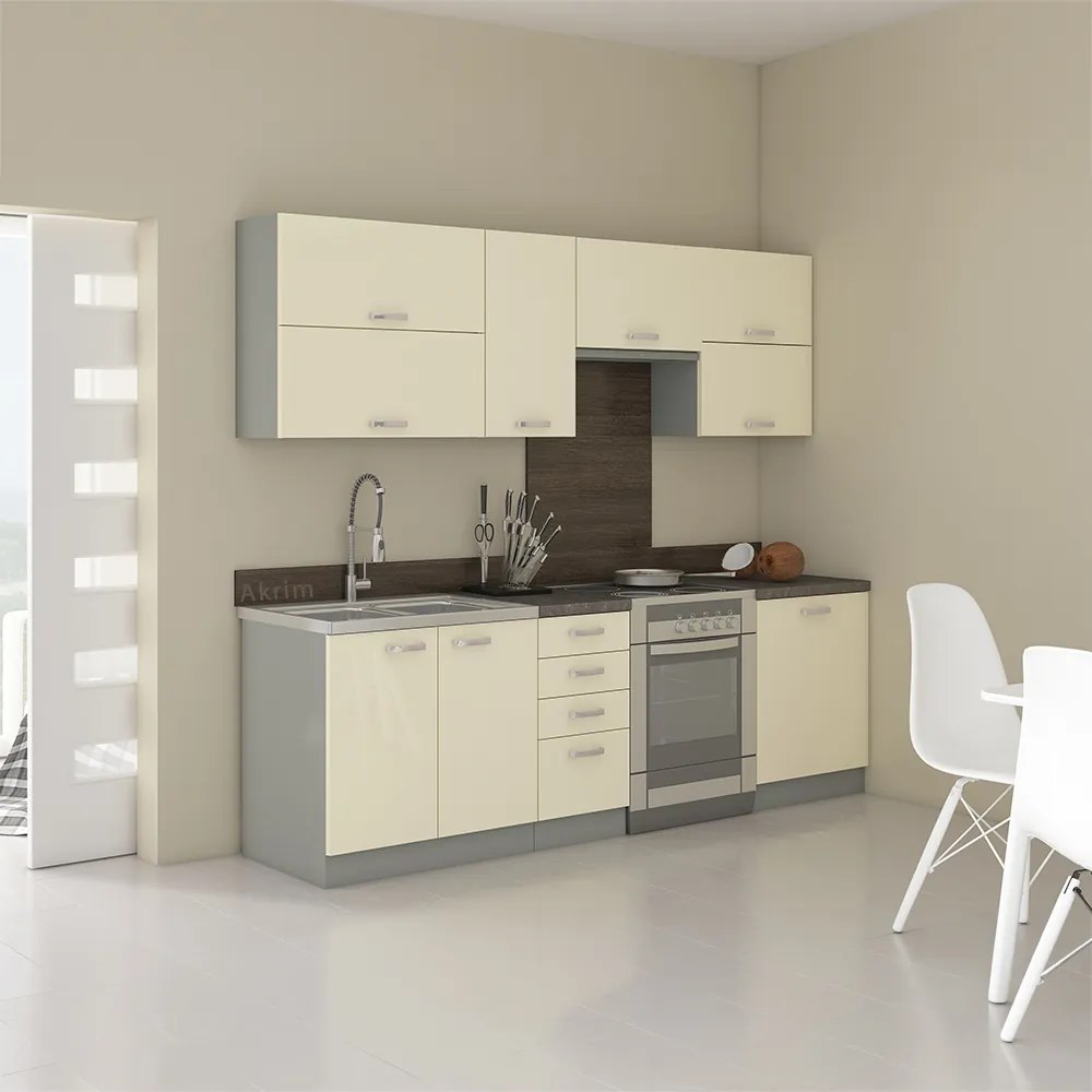 KARMEN | dolní skříňka 80 D 3S zásuvková | 80 cm | PREMIUM BOX | světle šedá/krémová lesk