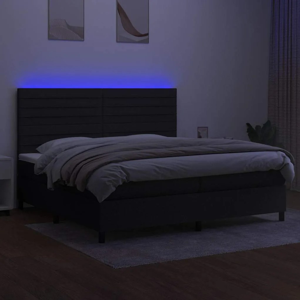 Box spring postel s matrací a LED černá 200x200 cm textil 3134983