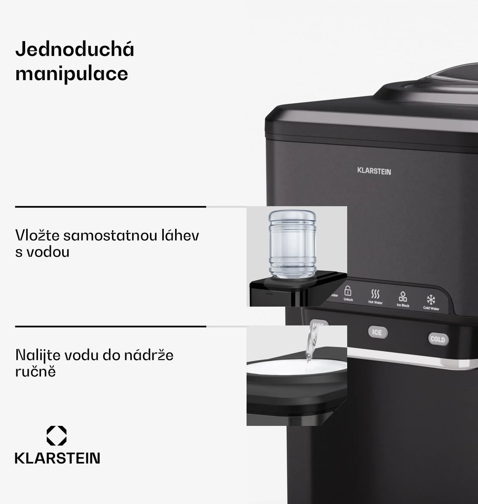 Klarstein Aqueous výrobník ledu 3 v 1: kostky ledu, dávkovač vody: horká a studená, 20 kg/24h