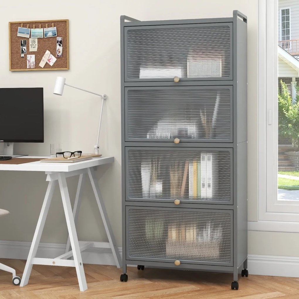 Costway Vysoká kuchyňská skříňka s kolečky a amp; Sklopná dvířka PC Kuchyňská