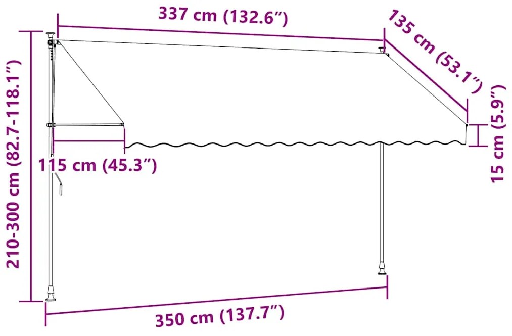 vidaXL Marketos Ručně zatahovací markýza s LED světlem 350 cm oranžovo-hnědá