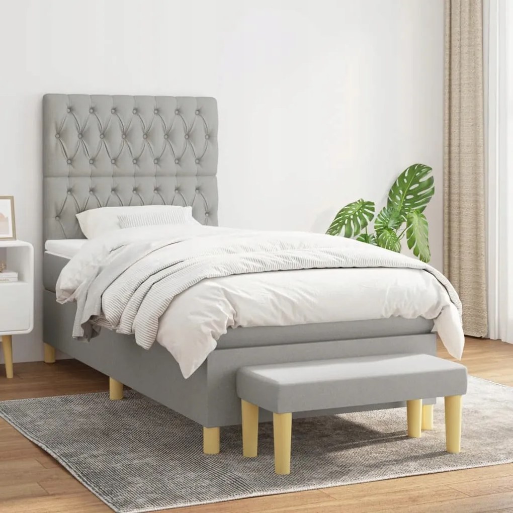 Box Spring Postel S Matrací Textil Světle Šedá Prošívaný design 90 x 200