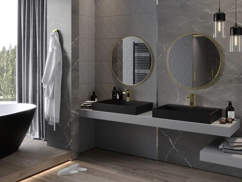 Mexen Loft, kulaté koupelnové zrcadlo 70 cm, barva rámu zlatá lesklá, 9850-070-070-000-50