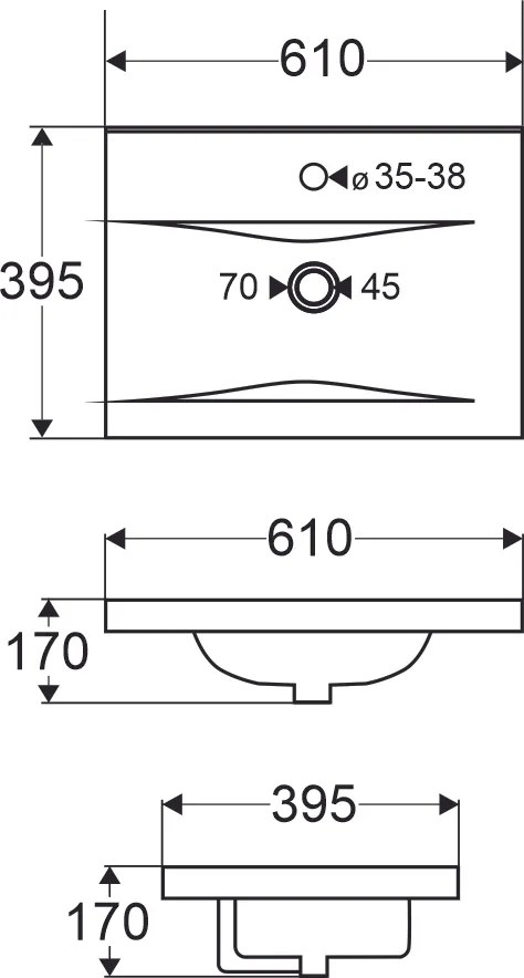 Mereo Mereo, Nábytkové umyvadlo, 61x39,5x17 cm, keramické, bílé, UC6139