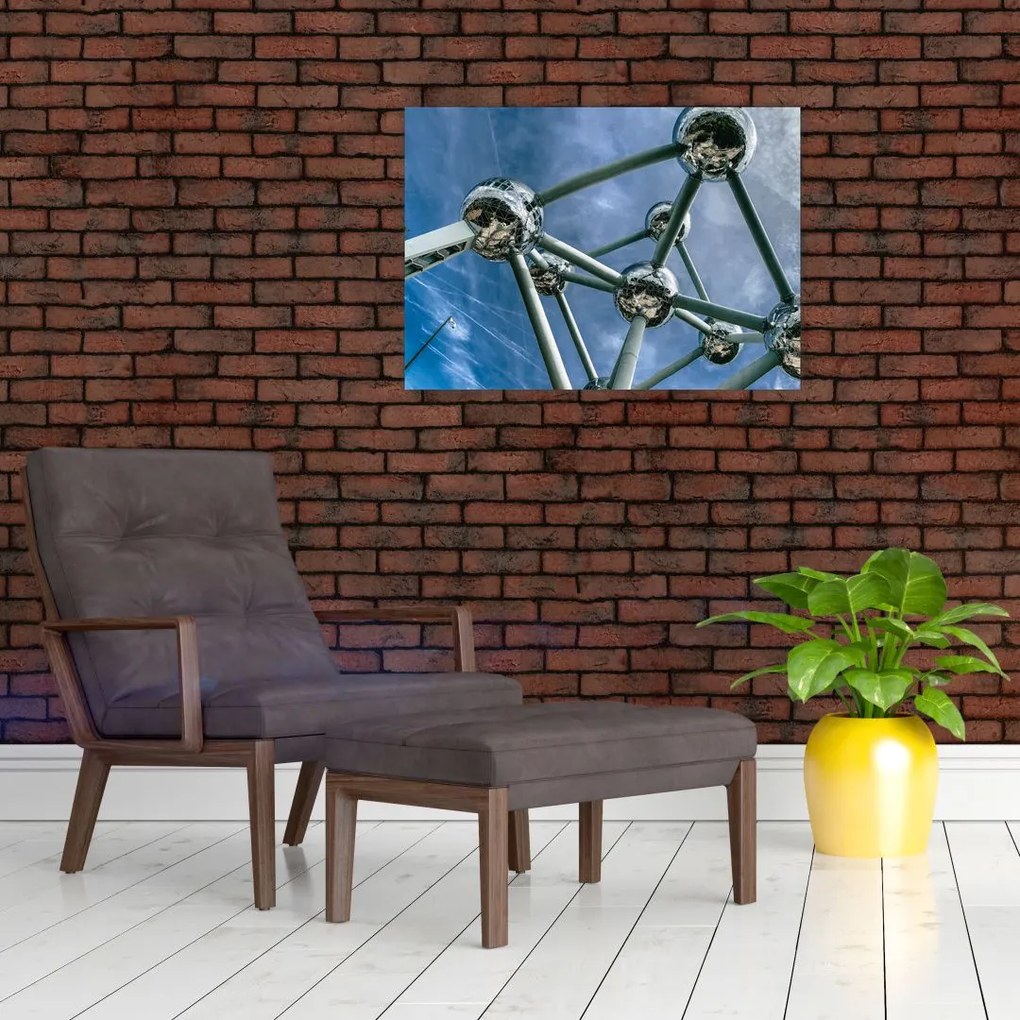 Skleněný obraz - atomium v Bruselu (70x50 cm)