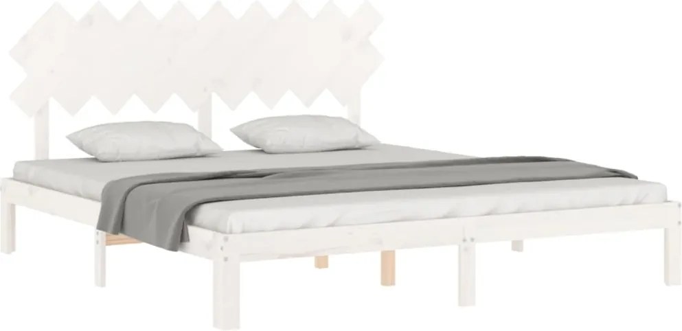Rám postele s čelem bílý Super King Size masivní dřevo 3193742