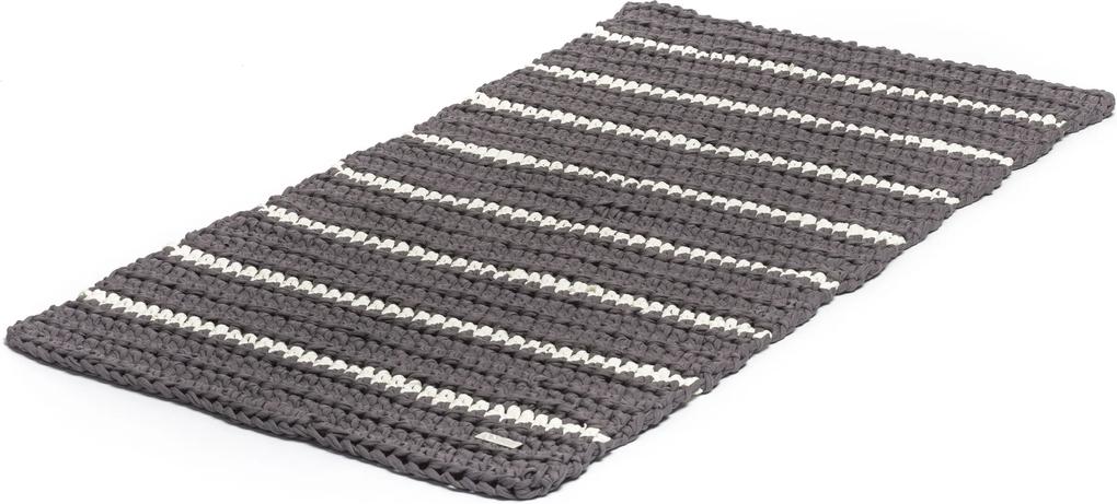 Justin Design Háčkovaný koberec šedohnědý se smetanovým proužkem 60x100 cm