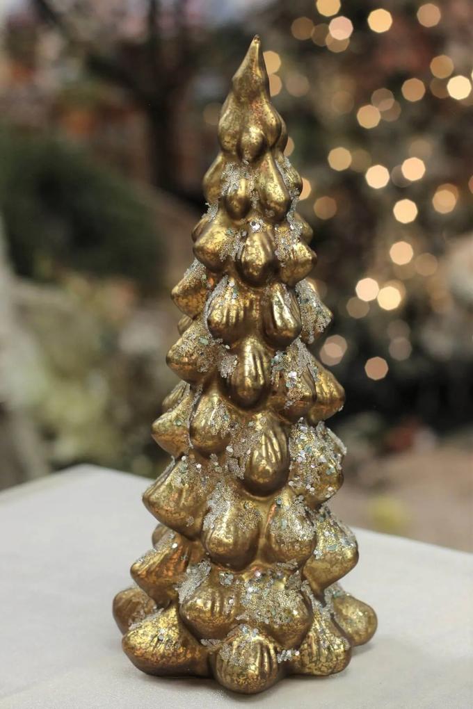 Zlatý svítící vánoční stromek skleněný 30cm